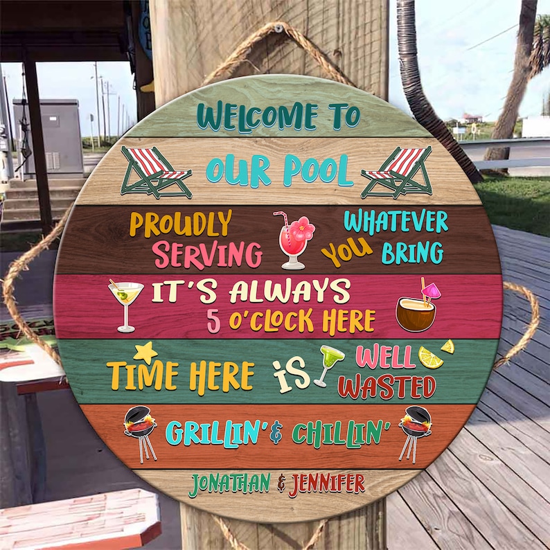 Personalized Welcome to Our Pool Sign Custom Family Name Wood - Etsy