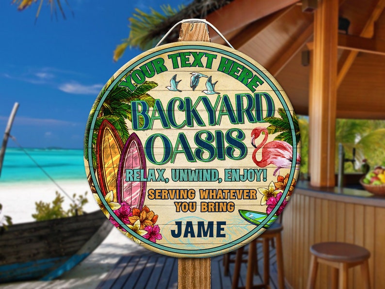 Custom Backyard Oasis Wooden Sign Tiki Huts Sign Tiki Bar - Etsy