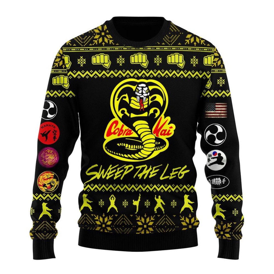 Cobra Kai Knitting Pattern 3D Print Ugly Christmas Sweater, Cobra Kai ...