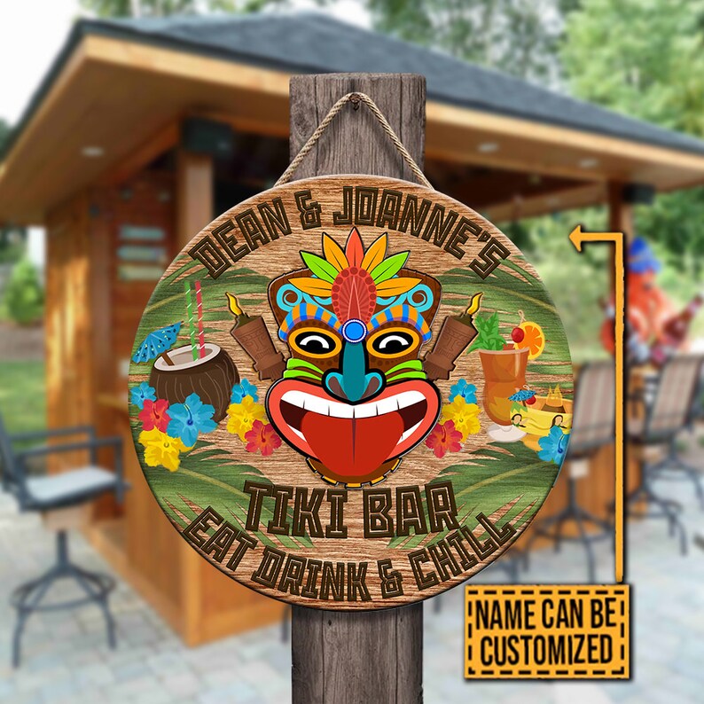 Personalized Tiki Bar Sign Cocktail Tropical Home Pub Outdoor Beach ...