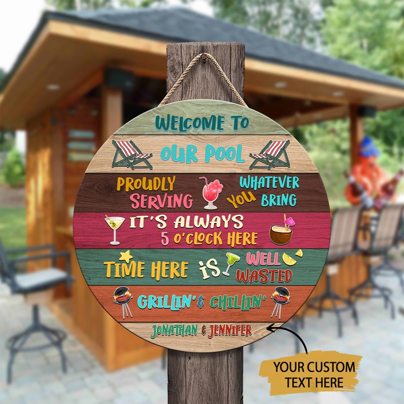 Personalized Welcome to Our Pool Sign Custom Family Name Wood - Etsy