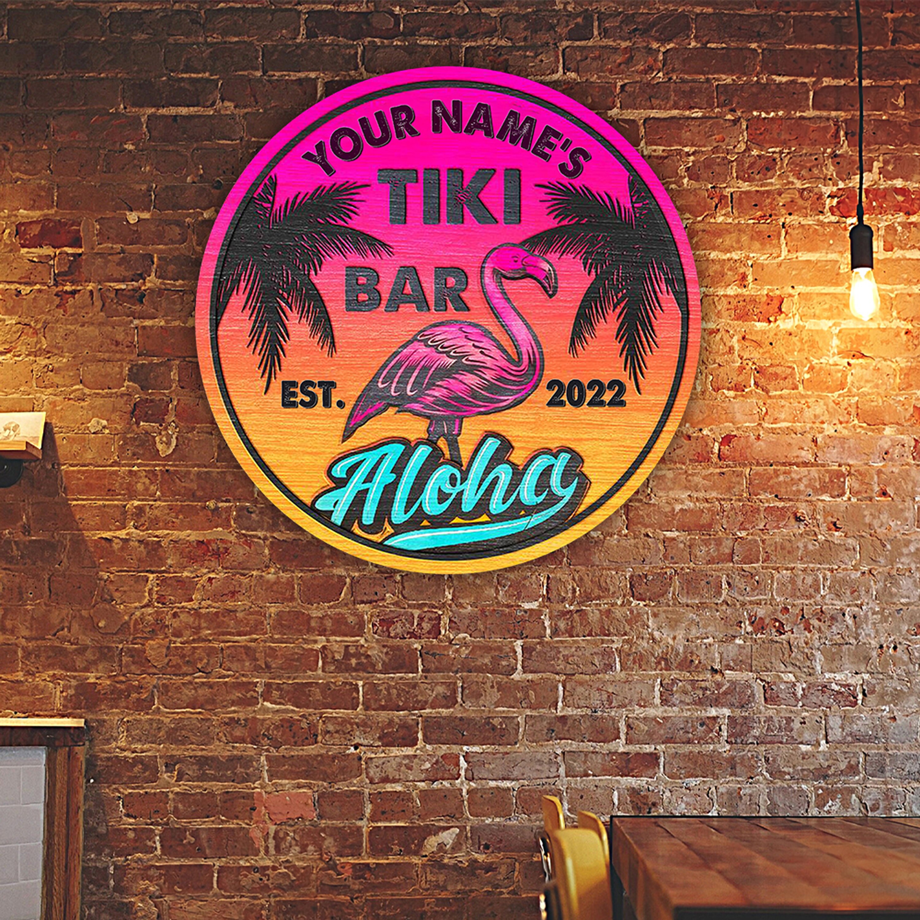 Custom Tiki Bar Circle Sign, Tiki Idol Sign, Flamingo Tiki Bar Summer ...