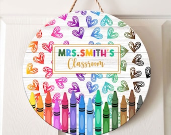 Teacher Door Sign Crayon Metal Classroom Sign Personalized Metal Door ...