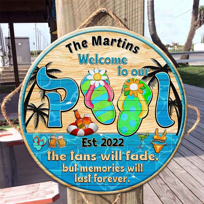 Personalized Welcome to Our Pool Wood Sign Blue Poolside - Etsy