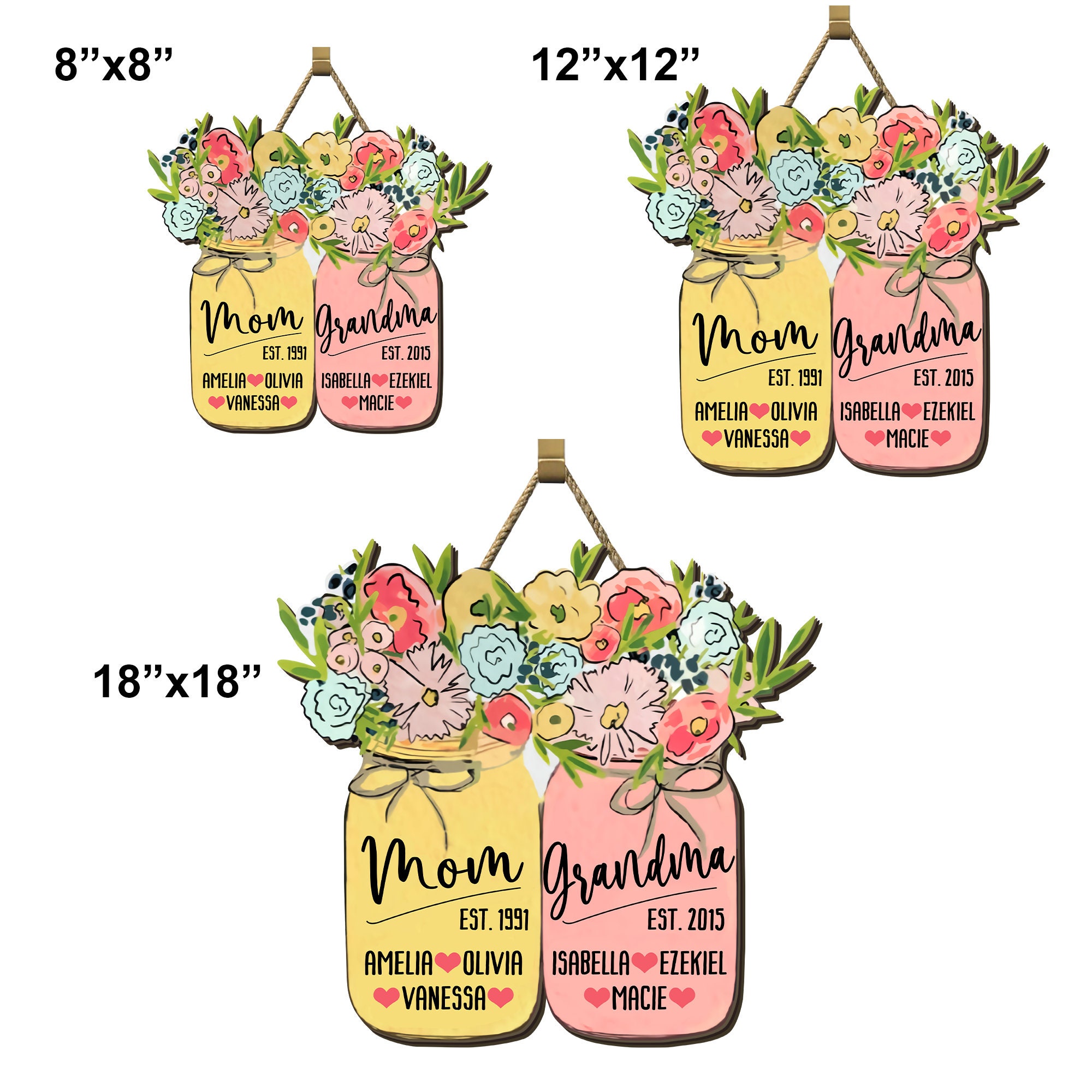 Personalized Grandma Door Signs, Custom Generations Mason Jars Sign ...