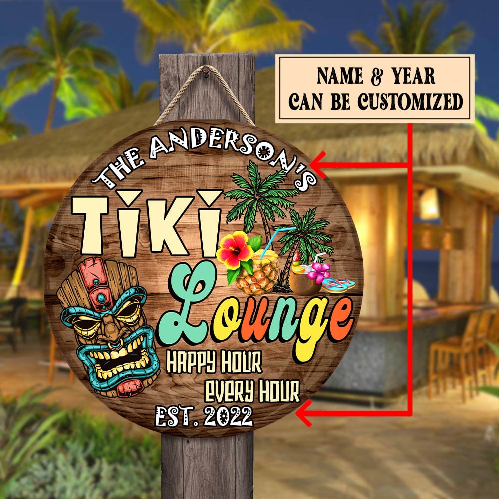 Personalized Tiki Lounge Hawaiian Signs Happy Hour Every Hour Outdoor ...