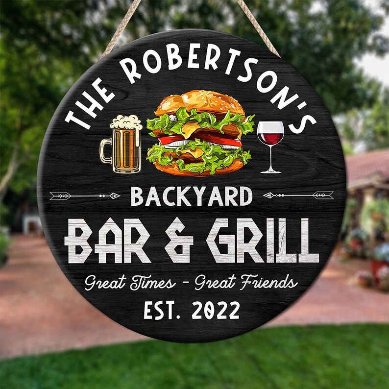 Custom Backyard Bar & Grill Sign, Personalized Home Bar Decor, Funny ...