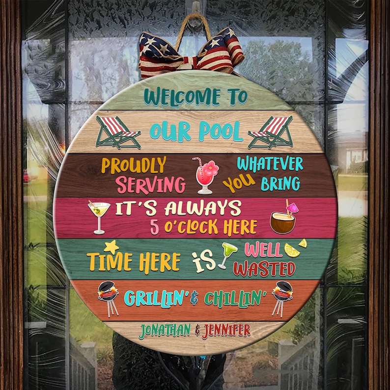 Personalized Welcome to Our Pool Sign Custom Family Name Wood - Etsy