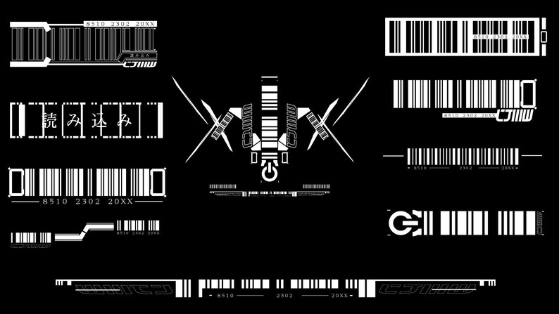 A Collection of 10 Cyberpunk Barcode Materials commercial Use ...