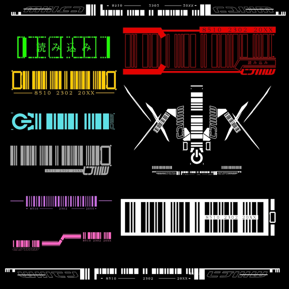 A Collection of 10 Cyberpunk Barcode Materials commercial Use ...