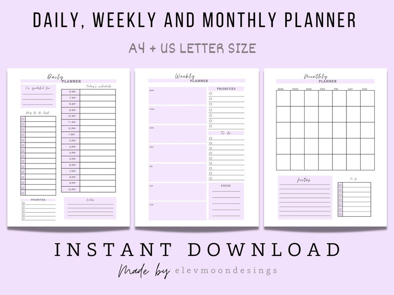 Daily Weekly and Monthly Planner, Daily Planner, Weekly Planner ...