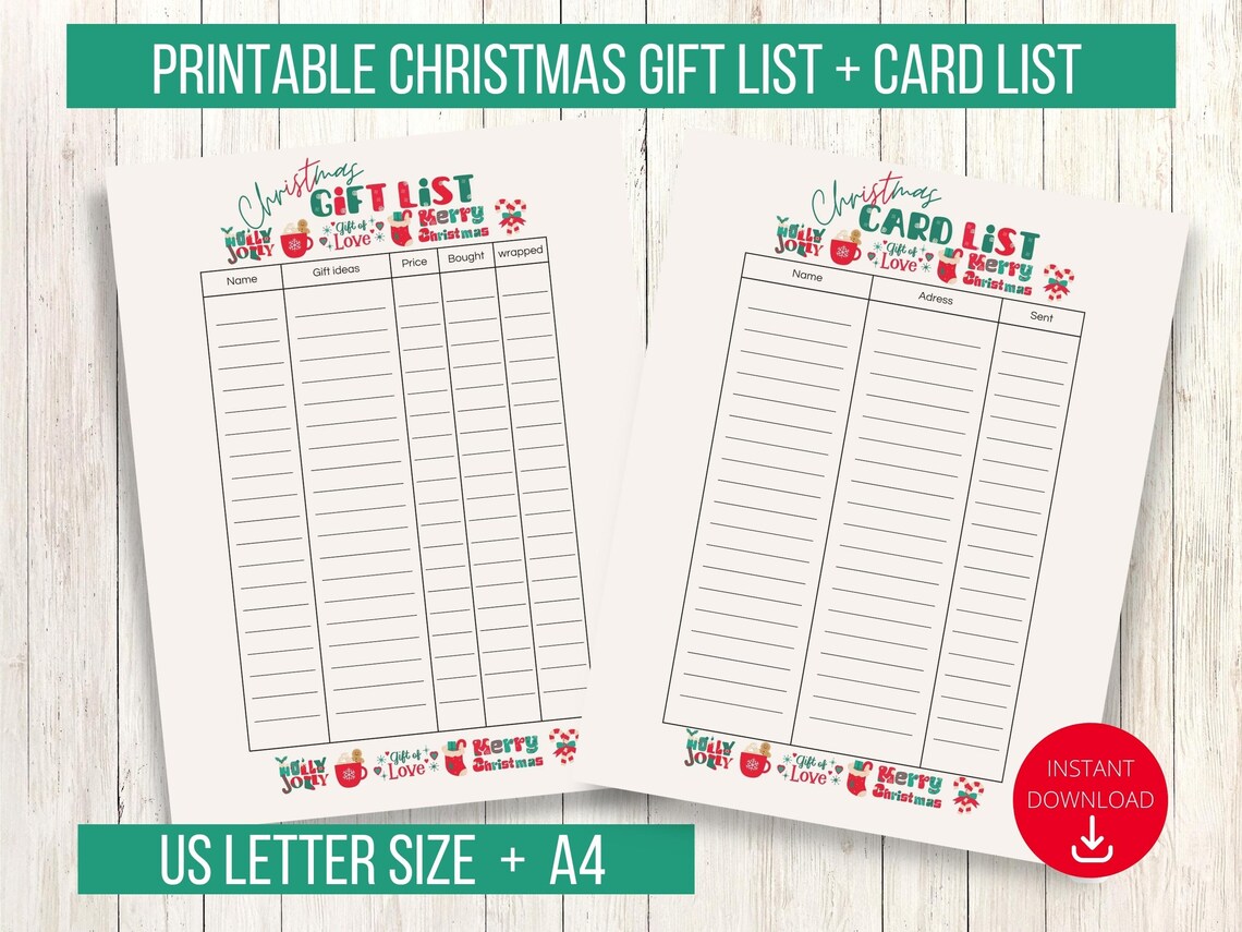 Printable Christmas Gift List, Christmas Gift Tracker, Christmas Gift ...