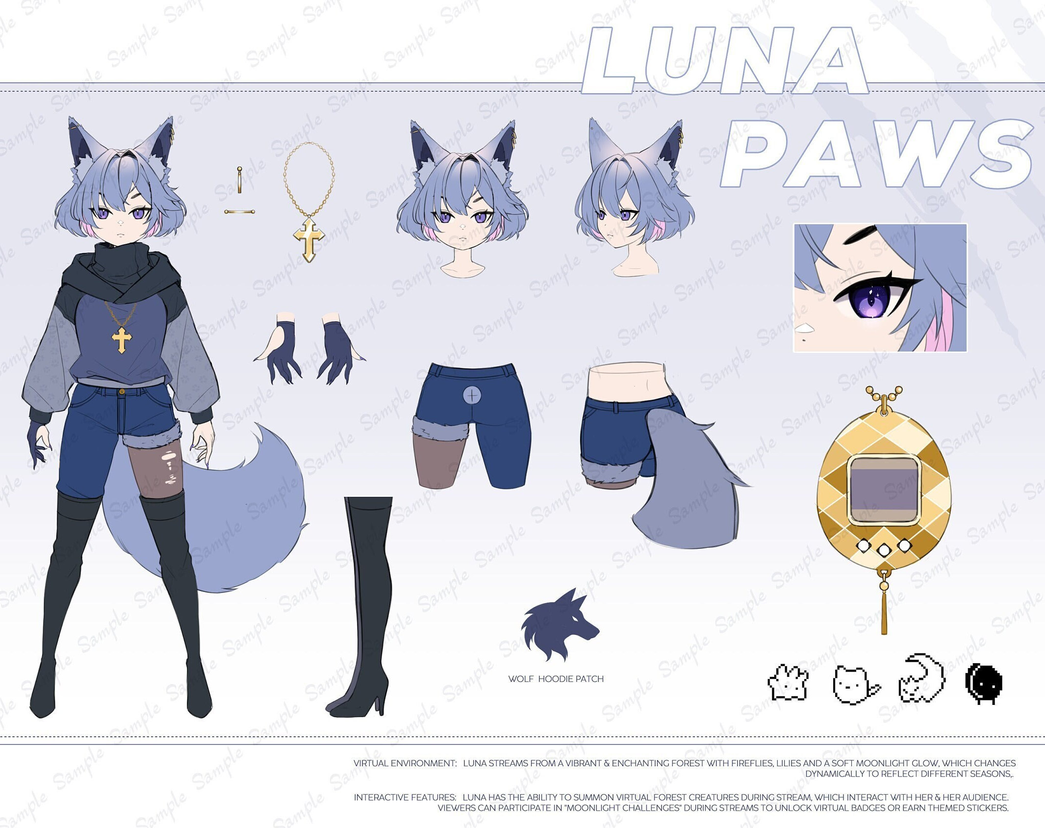 Luna Paws Vtuber Adoptable Wolf, Female, Vtuber Design, Original Character, Character Design ...