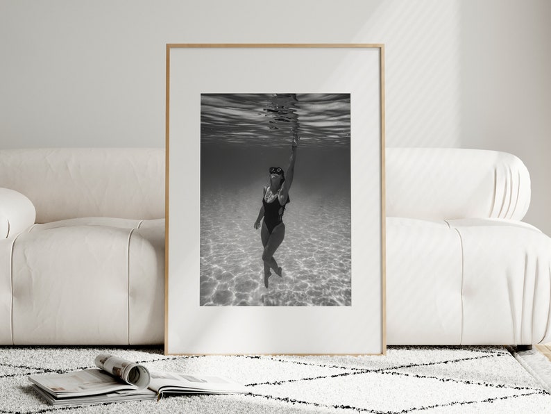 Woman Diving Print, Freedom Spirit Summer Black and White Wall Art ...