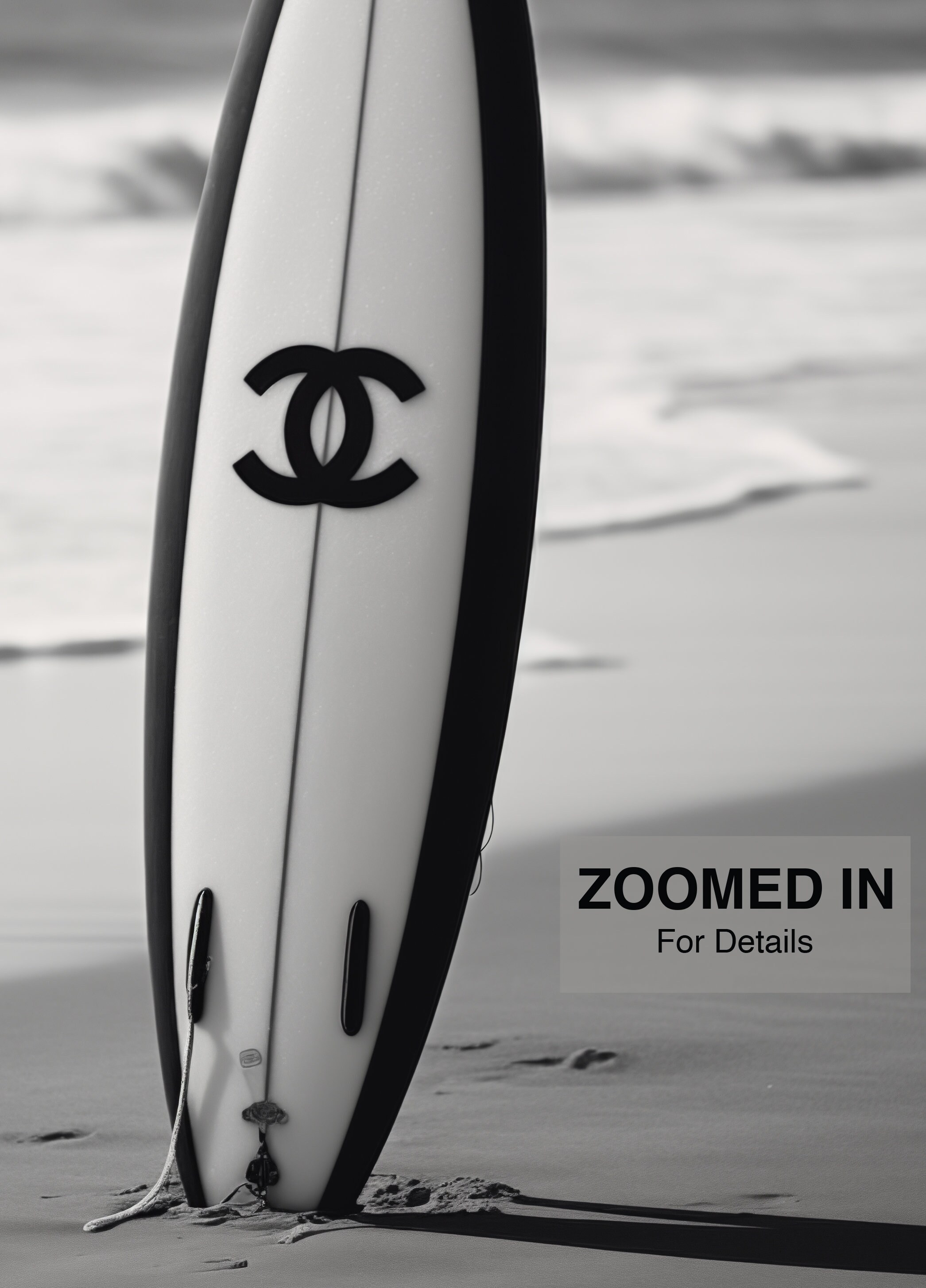 Chanel Surfboard Minimalist Photo Print, Black and White Surfing Fine ...