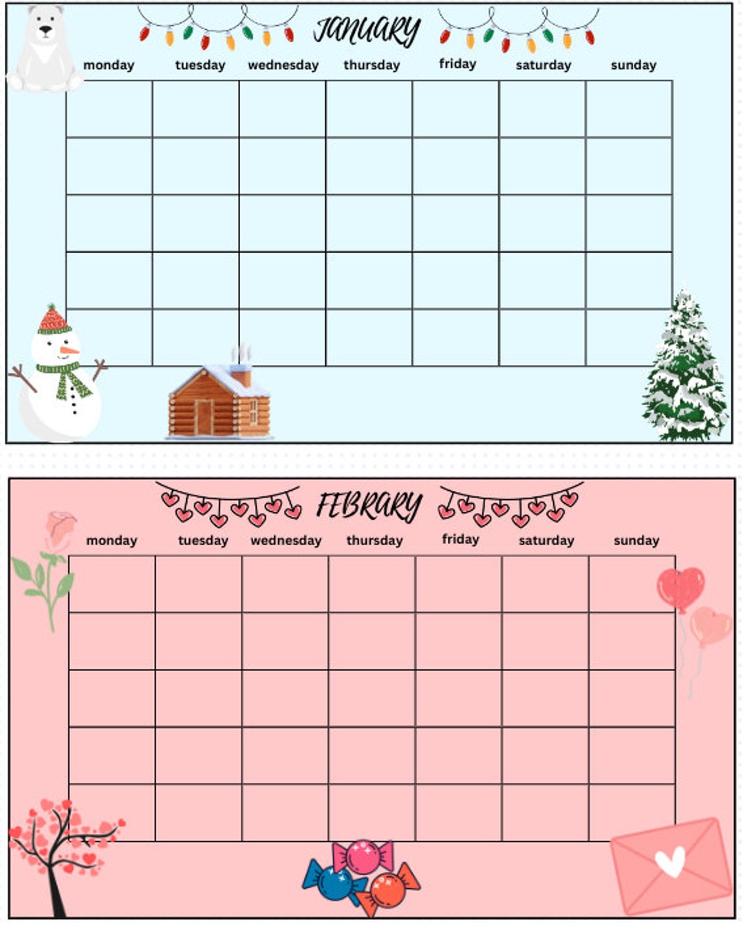Printable Colourful Wall Calendars Customized Calendars - Etsy