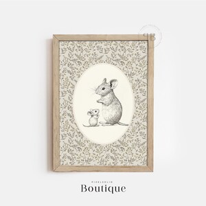 Classic Mouse Family Illustration Print, Farmhouse Wall Art, Rustic ...