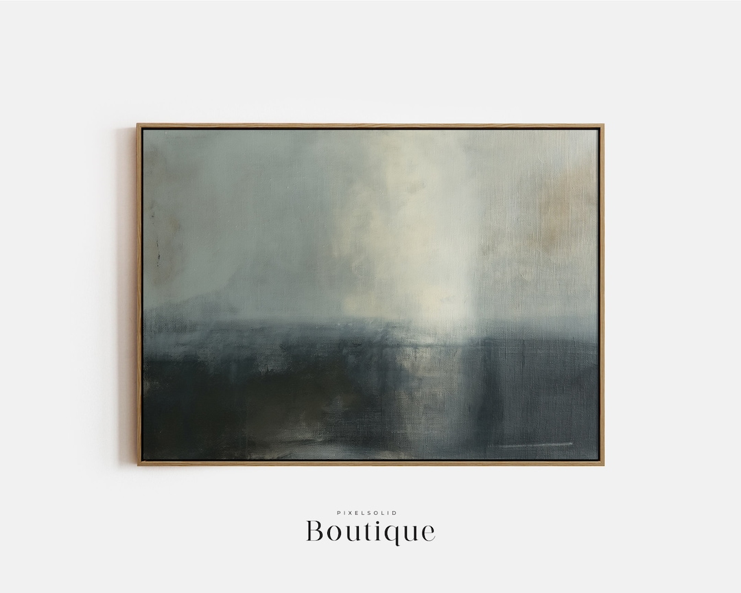 Muted Blue Seascape Painting, Minimalist Art Print, Tonal Abstract ...