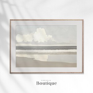Muted Sea Scape Painting, Neutral Abstract Landscape, Calm Ocean Waves ...