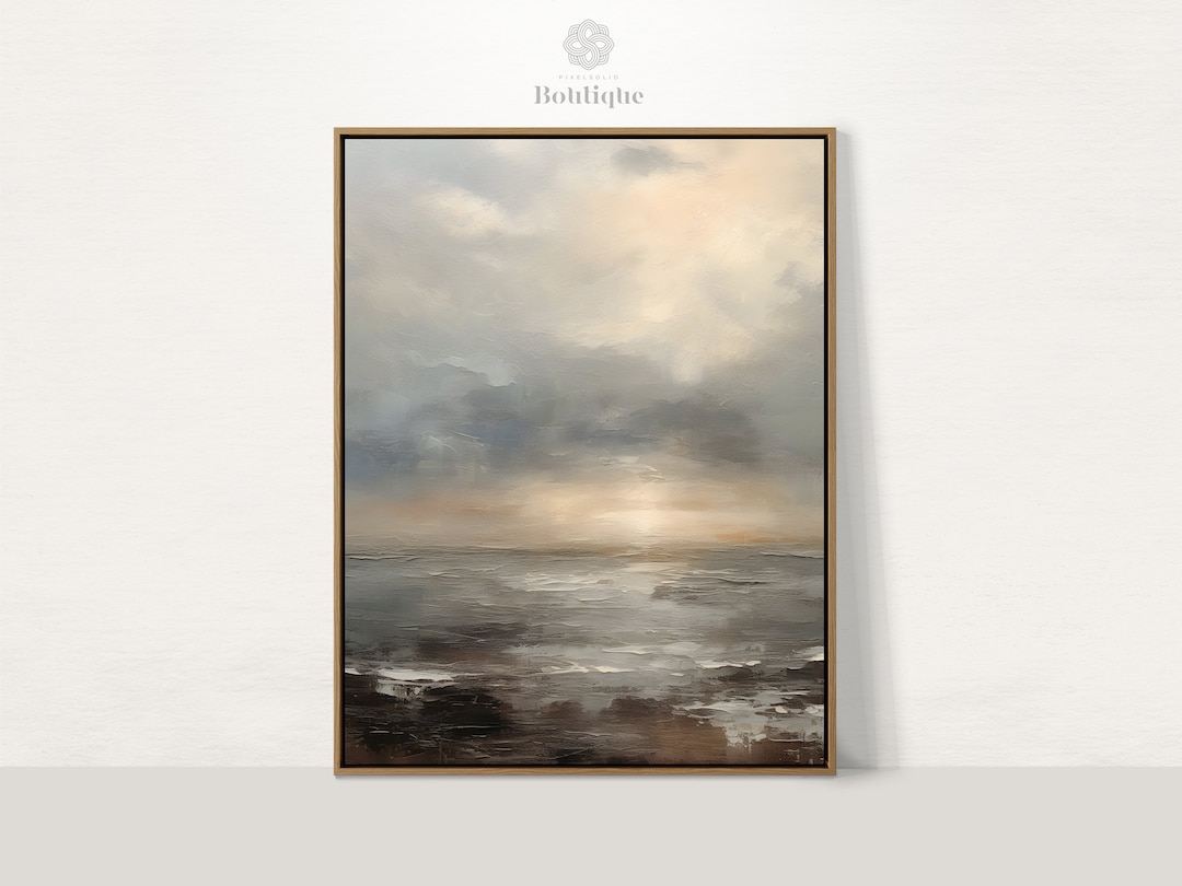 Moody Beach Scene, Coastal Landscape Art, Soft Decor for Rustic ...