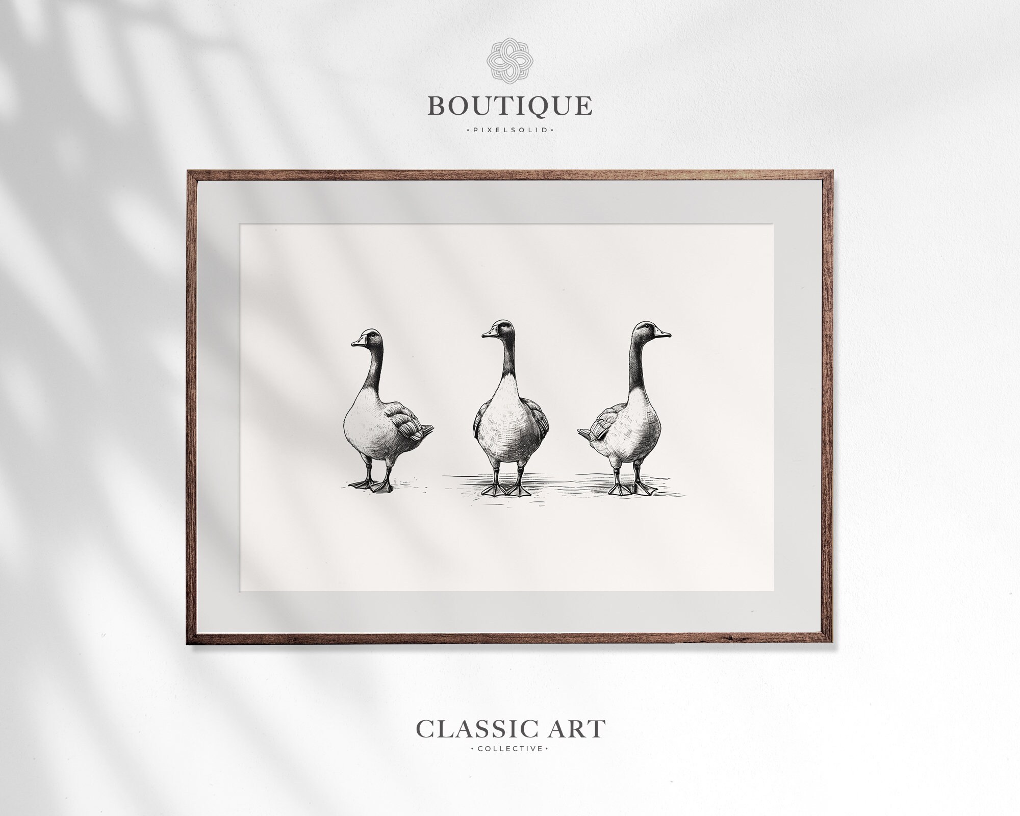 Classic Black and White Geese Print Sketch, Decor, Digital Download ...