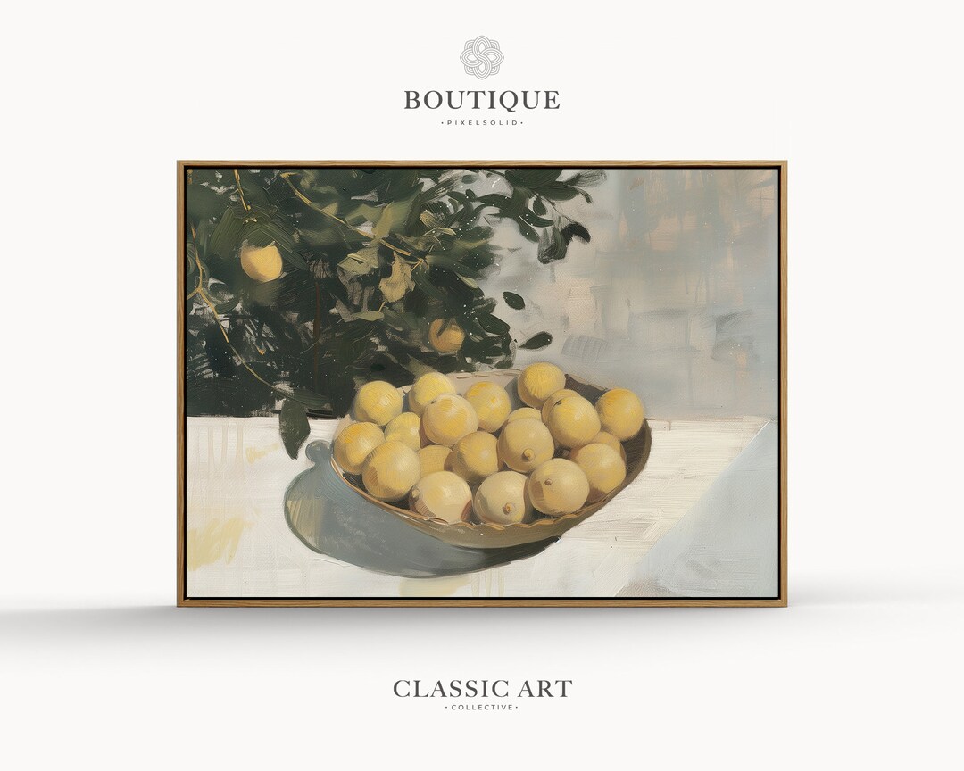 Still Life Oil Painting of Lemons, Botanical Farmhouse Print, Spanish ...