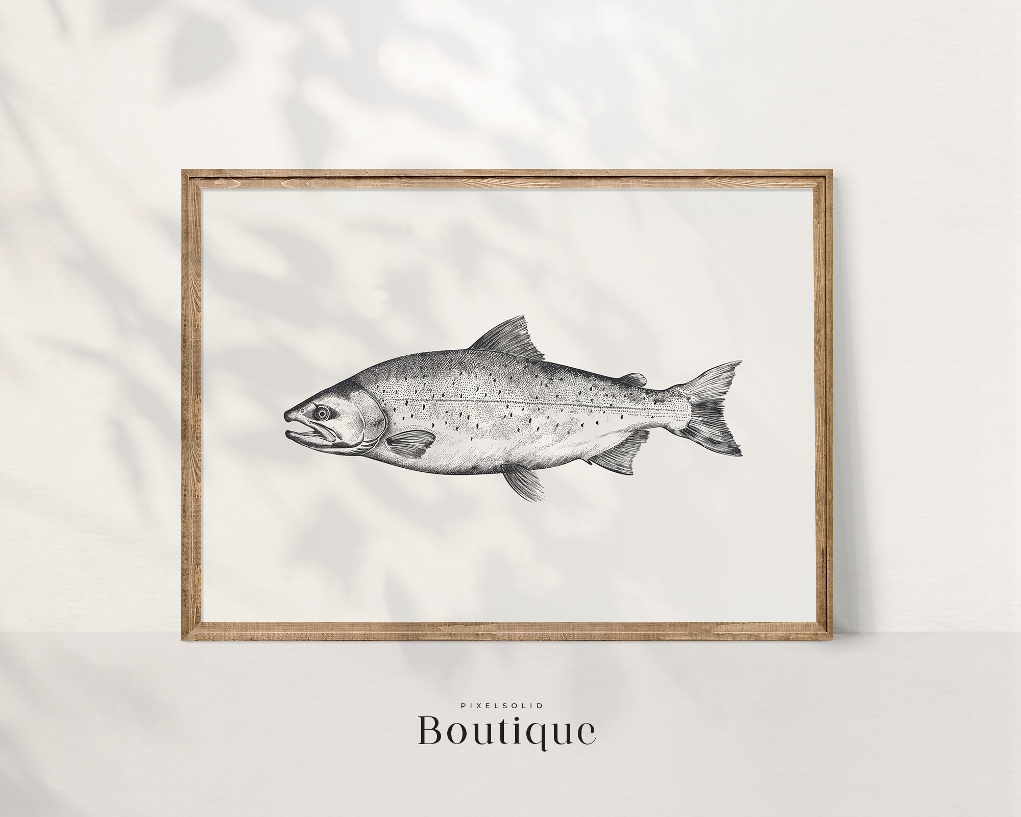 Salmon Sketch, Neutral Fish Illustration Print, Farmhouse Fishing Wall ...