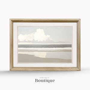 Muted Sea Scape Painting, Neutral Abstract Landscape, Calm Ocean Waves ...