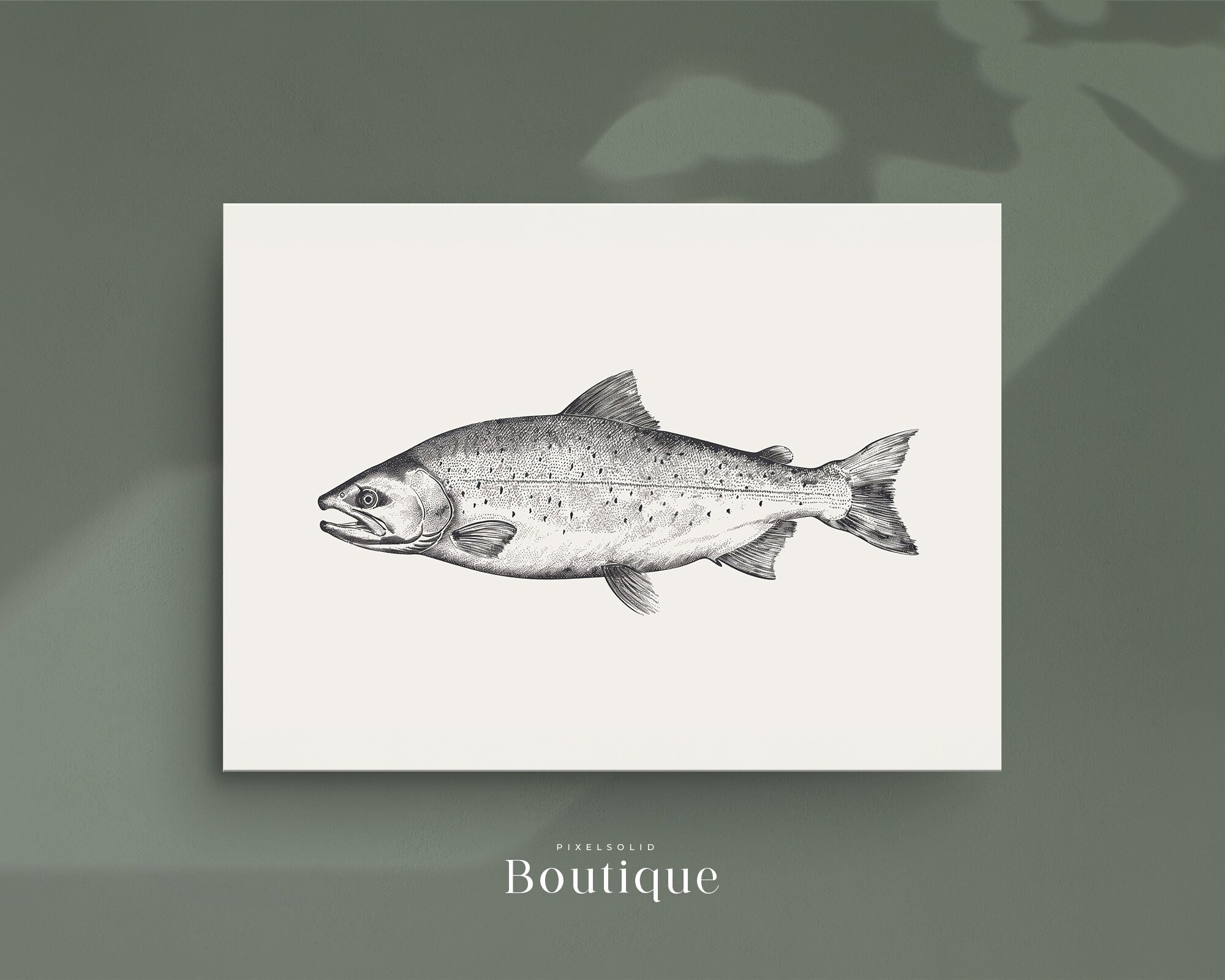 Salmon Sketch, Neutral Fish Illustration Print, Farmhouse Fishing Wall ...
