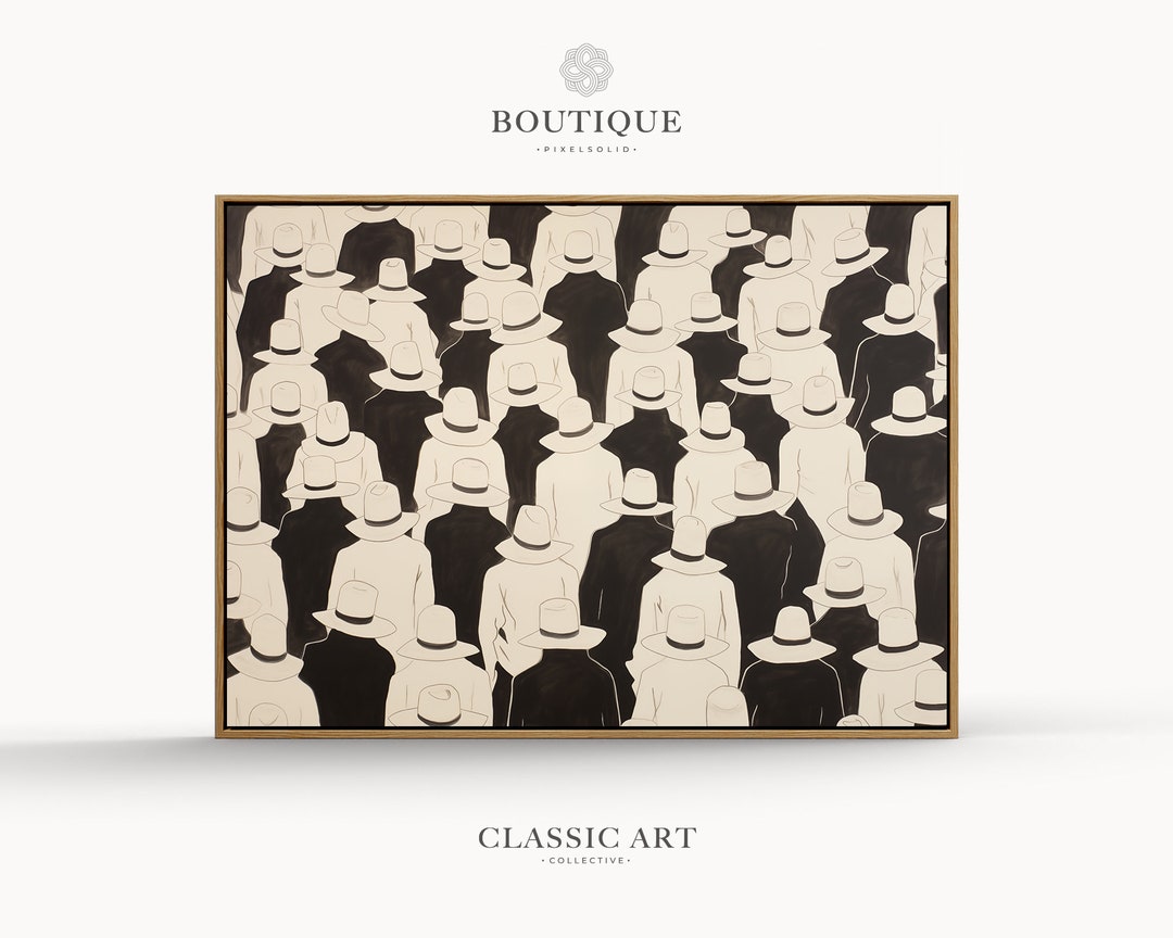 Monochrome Figure Gathering, Minimal Painting, Minimalist Wall Art ...