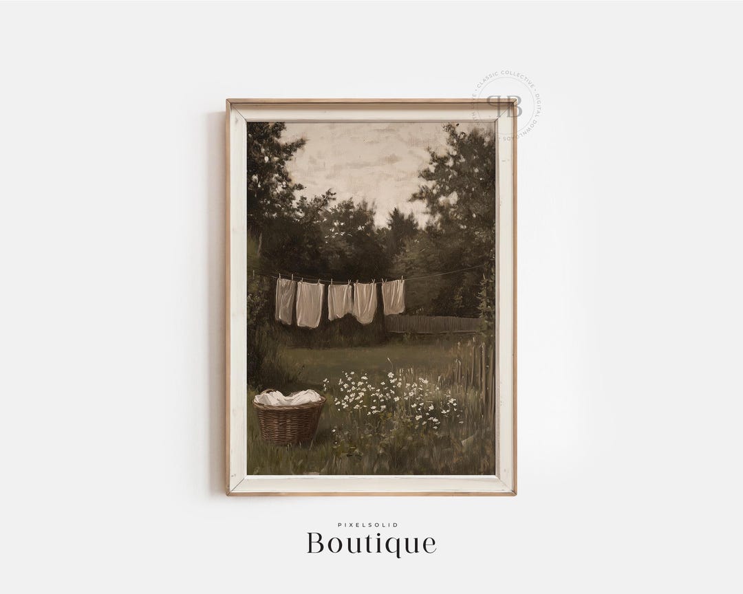 Farmhouse Laundry Line Print | Rustic Clothesline Wall Art & Digital ...
