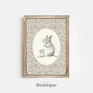 Classic Mouse Family Illustration Print, Farmhouse Wall Art, Rustic ...