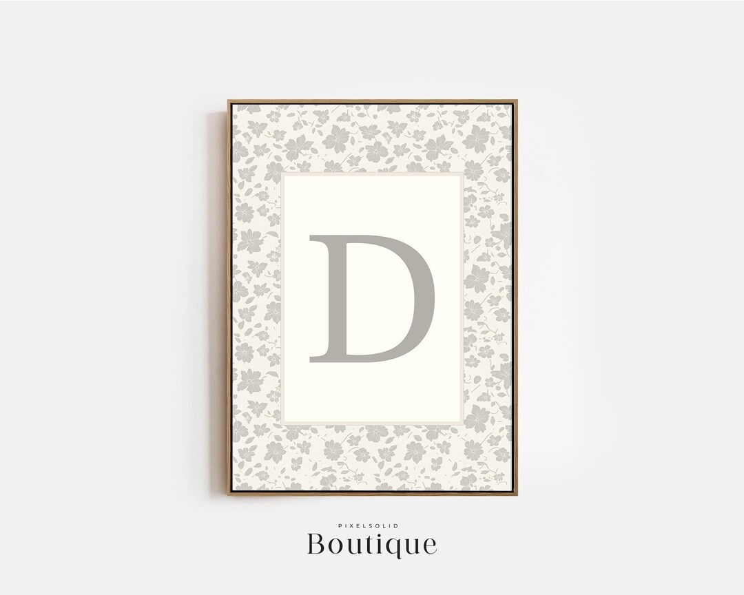 Elegant Floral Monogram Letter D Print, New Baby Gift, Floral Letter ...