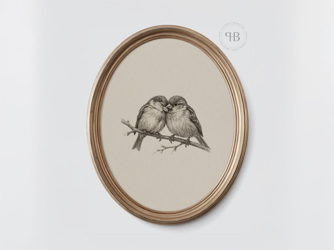 Sparrow Birds Pencil Drawing, Rustic Farmhouse Wall Art (digital ...