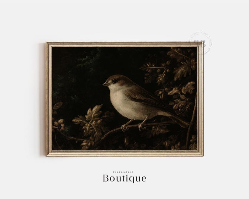 Moody Old-fashioned Sparrow Painting | Rustic Vintage-style Dark ...