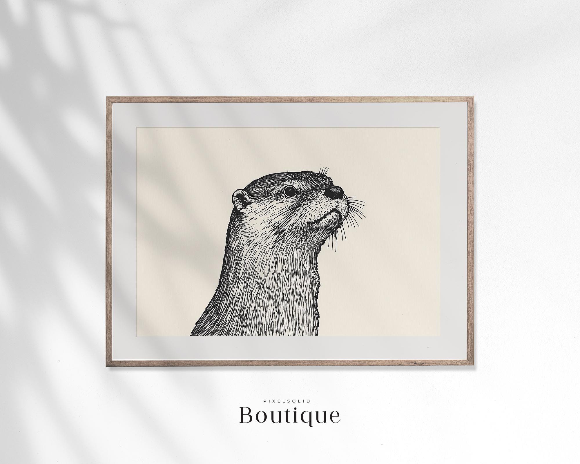 Hand Drawn Otter Wall Art Print, Black and White Animal Illustration ...