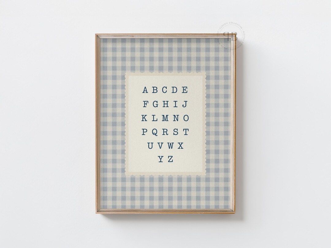 Alphabet Nursery Wall Art Printable, Blue Gingham ABC Chart, Farmhouse ...