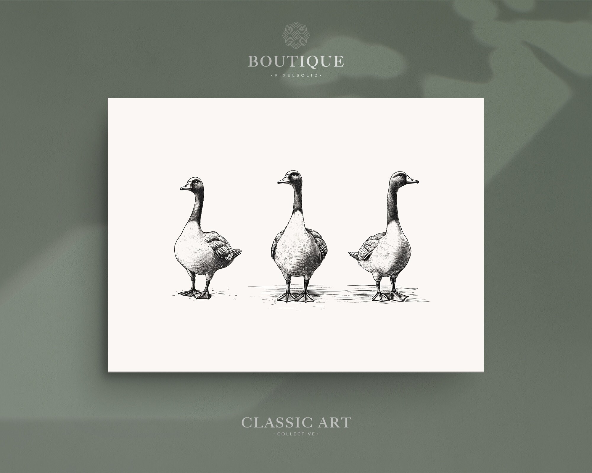 Classic Black and White Geese Print Sketch Decor Digital - Etsy