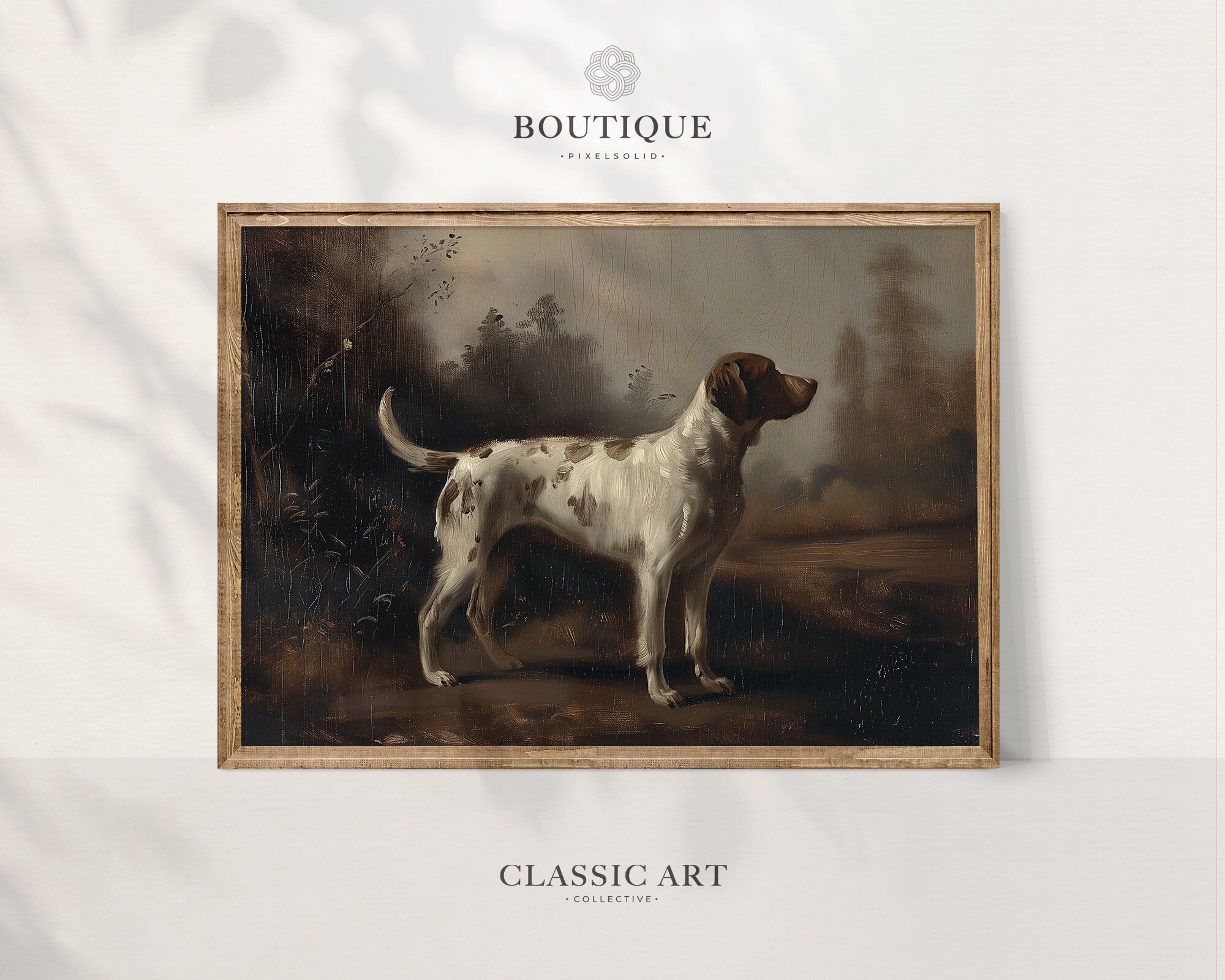 Rustic Hunting Dog Oil Painting, Antique Hunting Dog, Cabin Wall Art ...