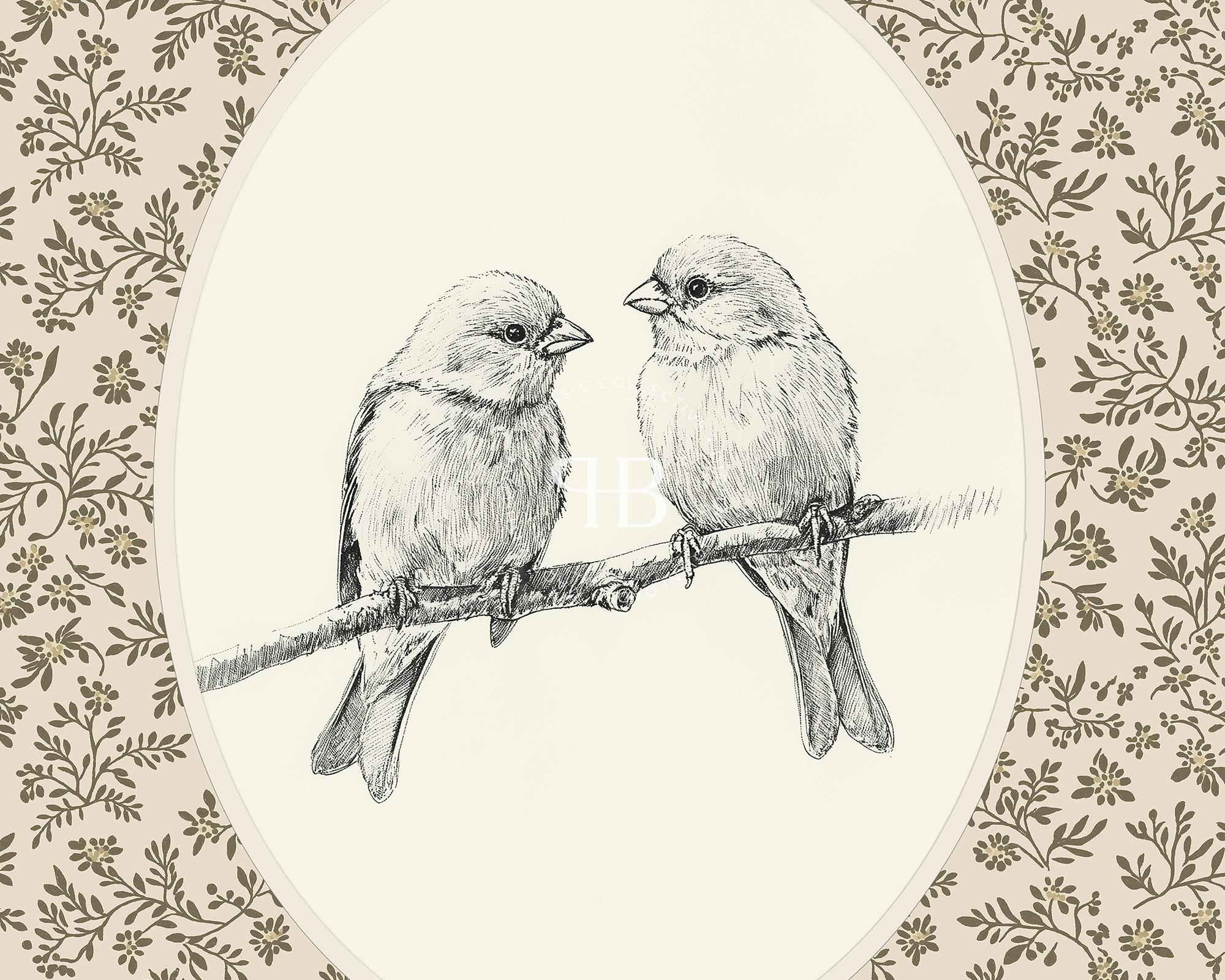 Sparrow Bird Print, Charming Farmhouse Wall Art With Floral Border ...