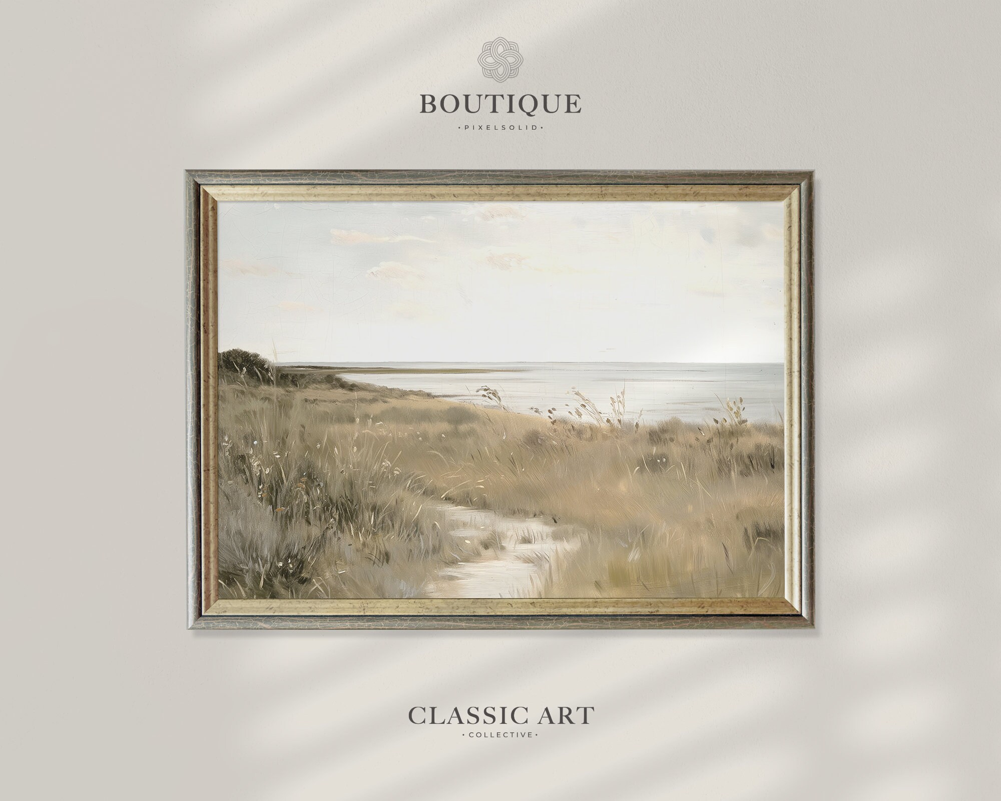 Neutral Beach Oil Painting, Rustic Seaside Art Print, Muted Beach ...