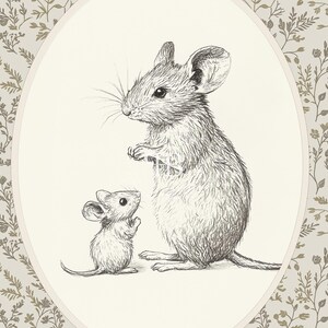 Classic Mouse Family Illustration Print, Farmhouse Wall Art, Rustic ...