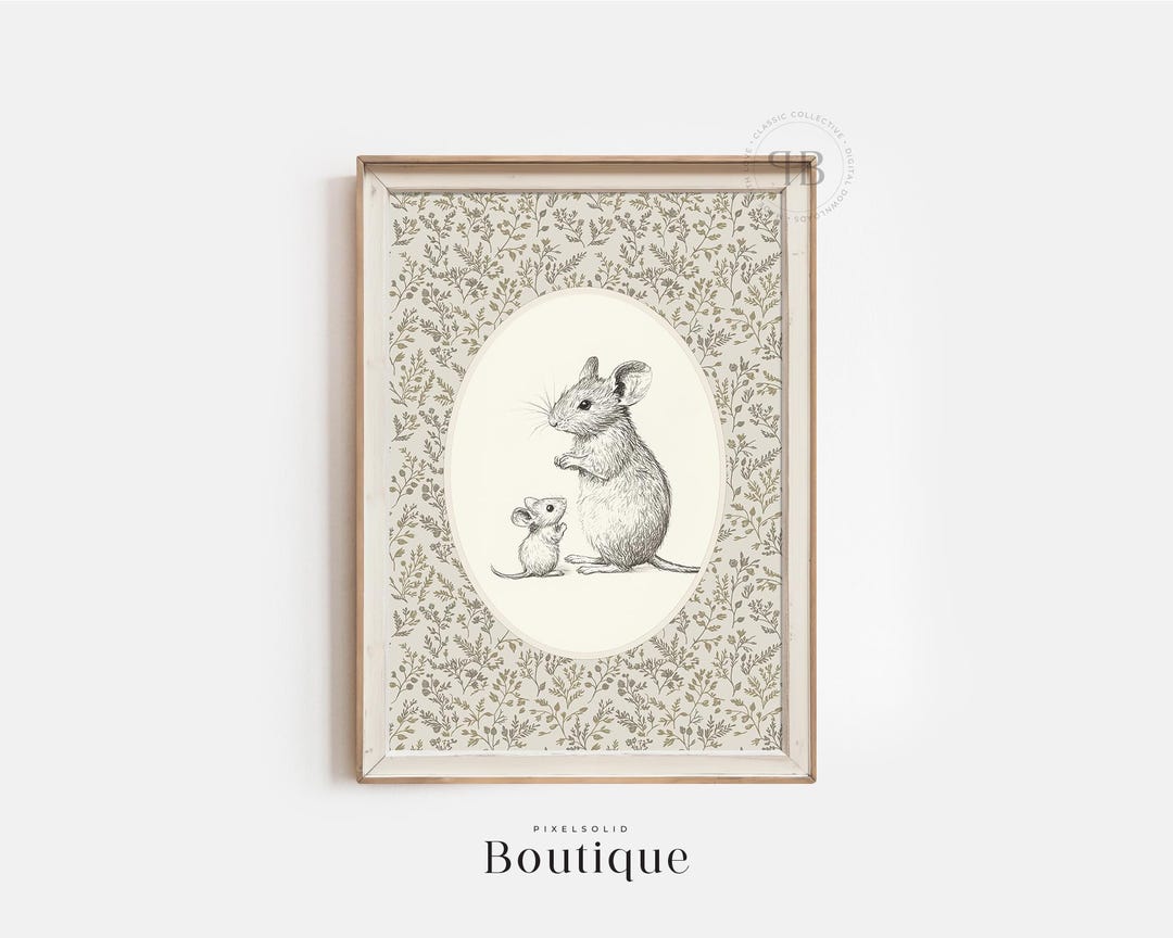 Classic Mouse Family Illustration Print, Farmhouse Wall Art, Rustic ...