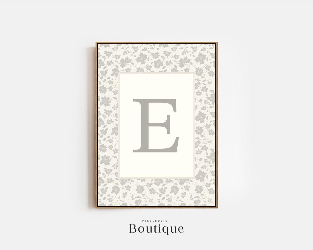 Elegant Floral Monogram Letter E Print, New Baby Gift, Floral Letter ...