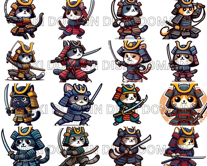 Samurai Warrior Cat Clipart Collection, 85 PNG Bundle File Sticker ...