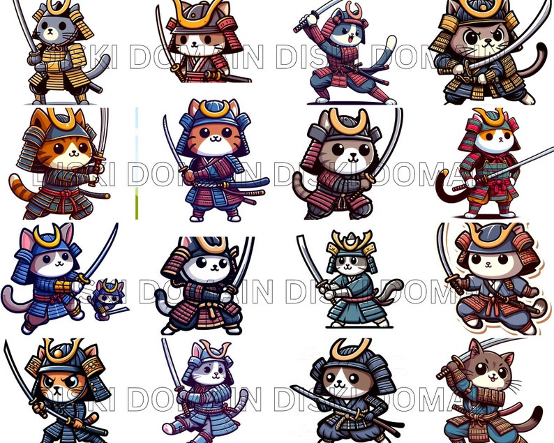 Samurai Warrior Cat Clipart Collection, 85 PNG Bundle File Sticker ...