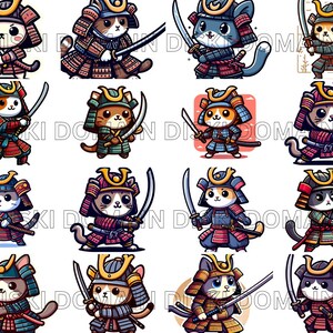 Samurai Warrior Cat Clipart Collection, 85 PNG Bundle File Sticker ...