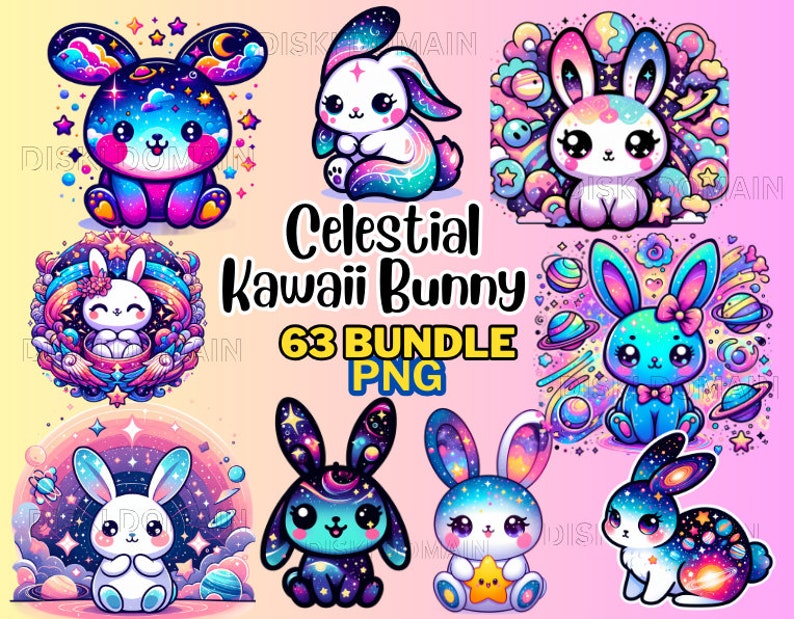 Kawaii Bunny Clipart - Celestial Kawaii Bunnies - PNG- Instant Download ...