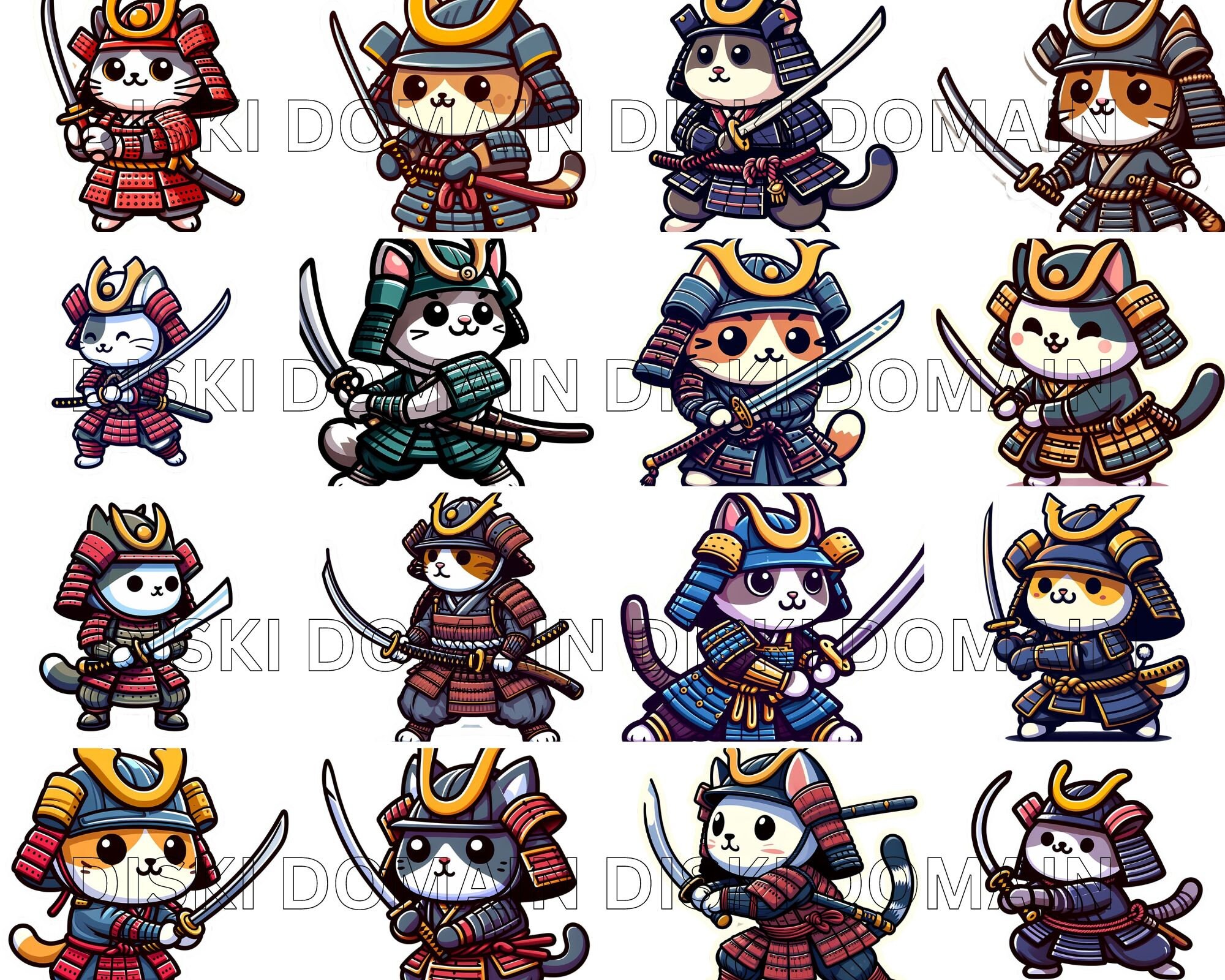 Samurai Warrior Cat Clipart Collection, 85 PNG Bundle File Sticker ...