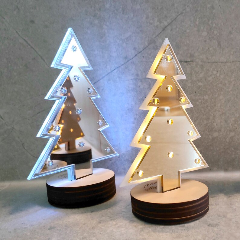 Christmas Tree With LED Lights, Mirror Tree, 3D Wood Xmas Lighting Tree ...